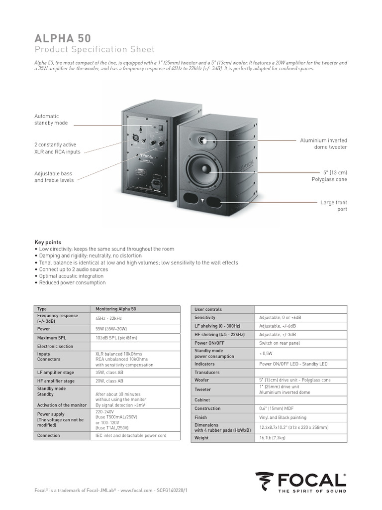 Alpha50 Specification-Sheet | PDF | Equalization (Audio) | Electrical ...