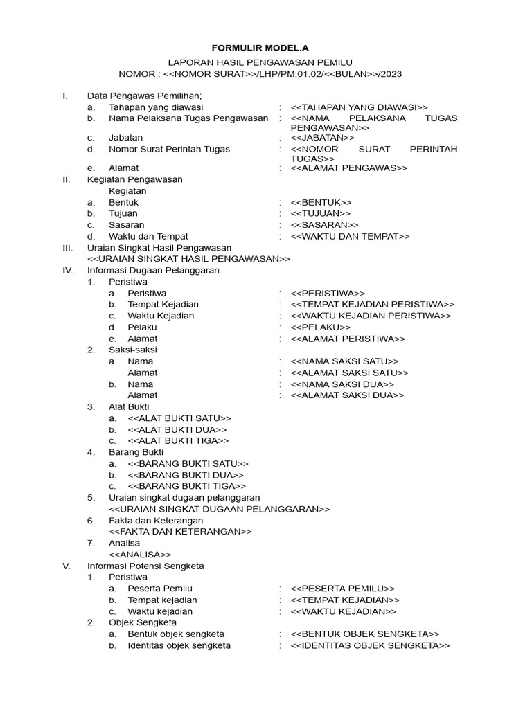 Salinan Dari Salinan Dari FORMULIR - MODEL - A - MASTER | PDF