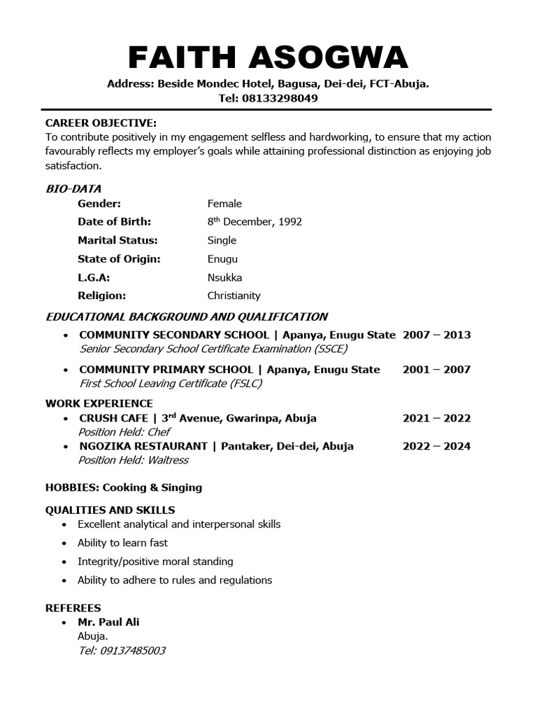 Faith Asogwa CV | PDF