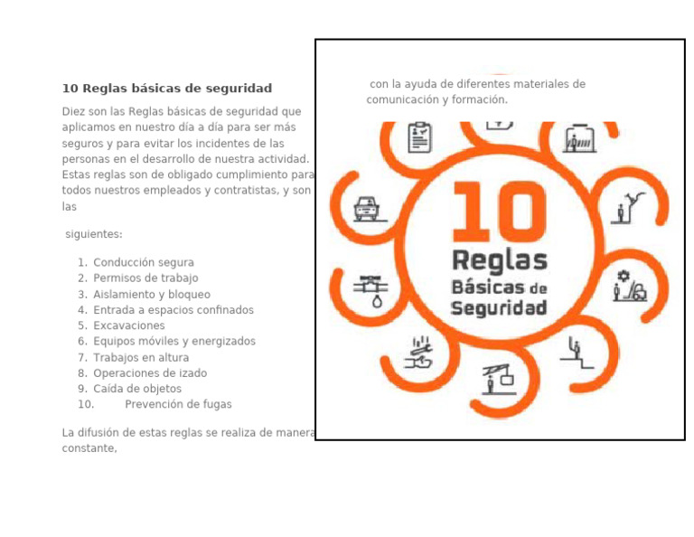 10 Reglas Básicas de Seguridad Laboral | PDF