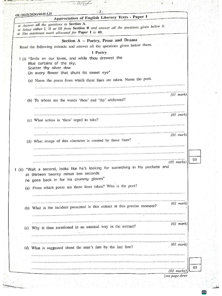 OL Literature 202324 Full Paper (Paper 1 11) | PDF