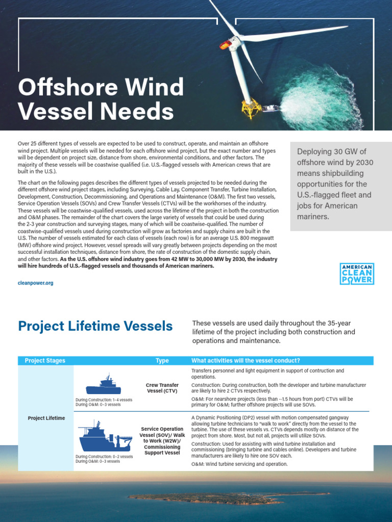 ACP_OffshoreWind_Vessel_Needs_Fact_Sheet | PDF | Offshore Wind Power | Dredging