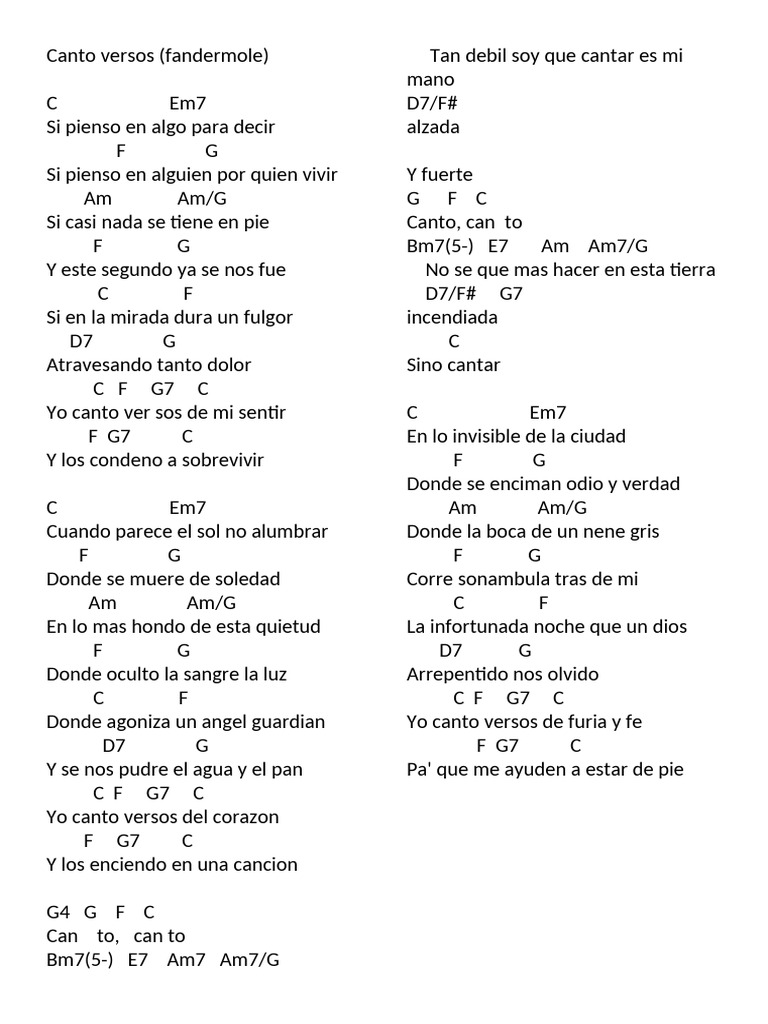 Canto Versos: Letras y Acordes | PDF
