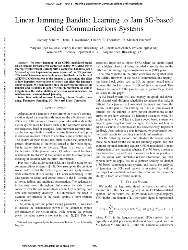 Linear Jamming Bandits Learning To Jam 5g-Based Coded Communications Systems | PDF | Orthogonal ...