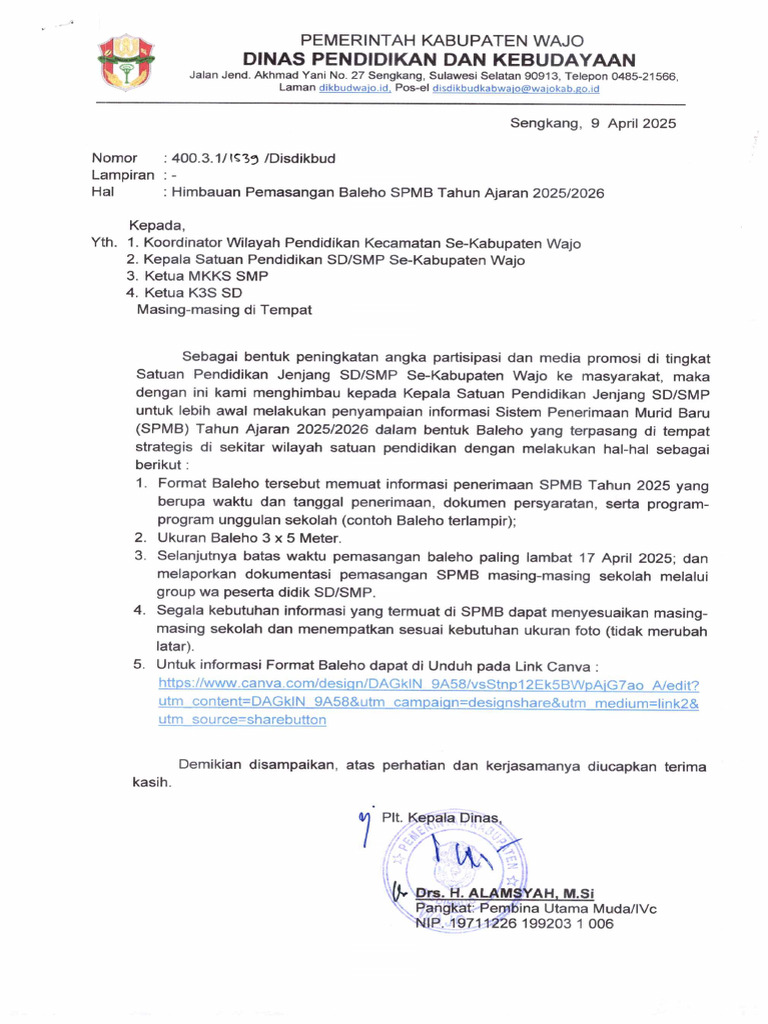 Himbauan Pemasangaan Baleho SPMB Tahun Ajaran 2025 20260317 | PDF