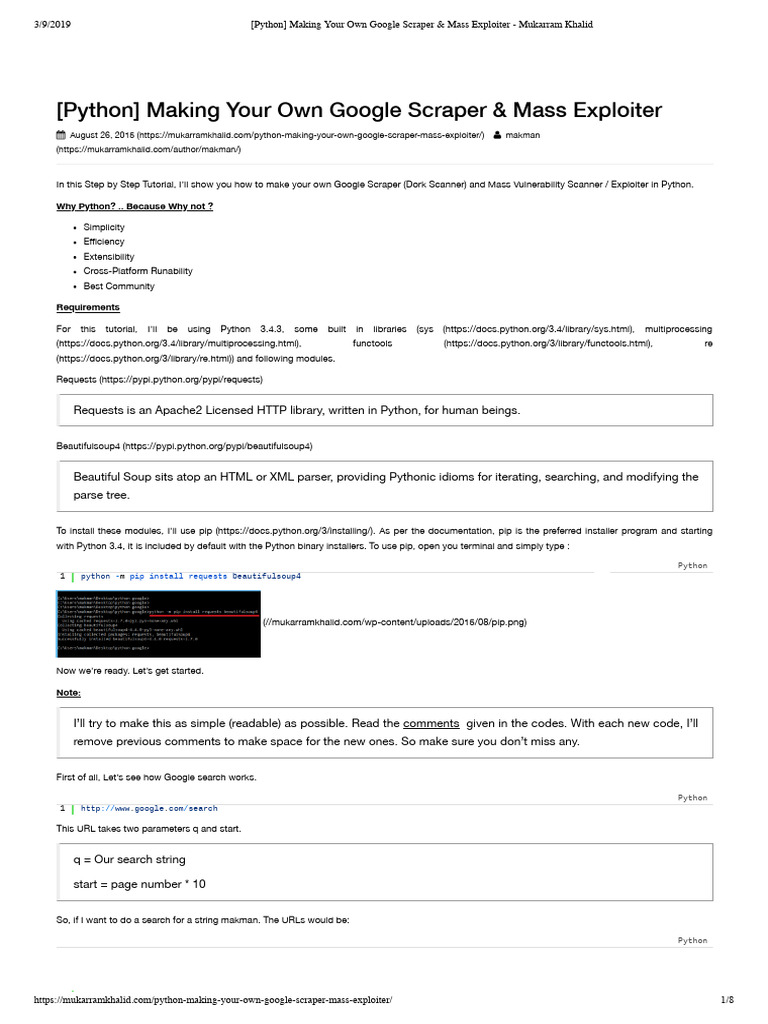 (Python) Making Your Own Google Scraper & Mass Exploiter - Mukarram Khalid | PDF | Software ...