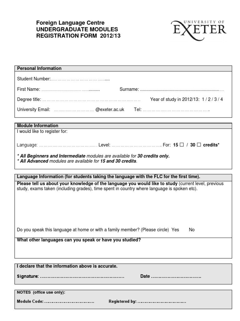 Undergraduate Modules Registration Form 2012-13 | PDF | Gce Advanced ...