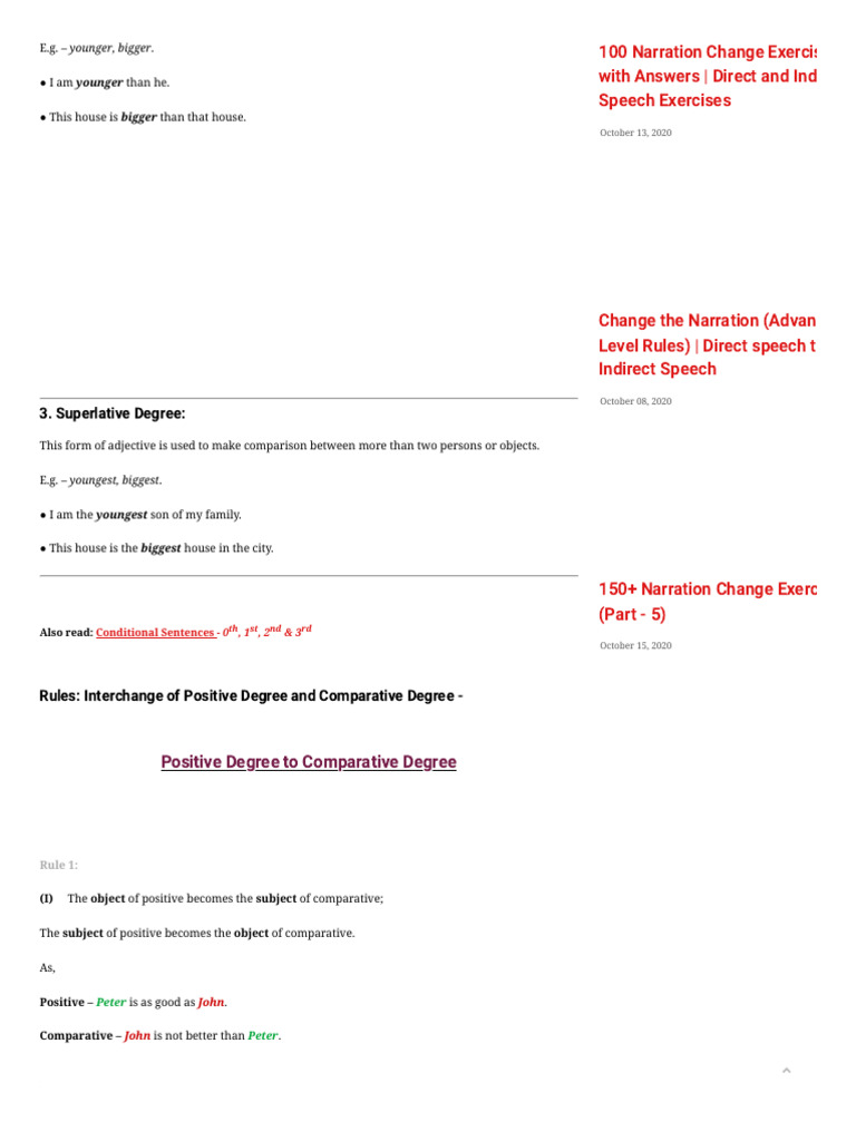 Positive to Comparative Degree Rules | PDF | Verb | Subject (Grammar)