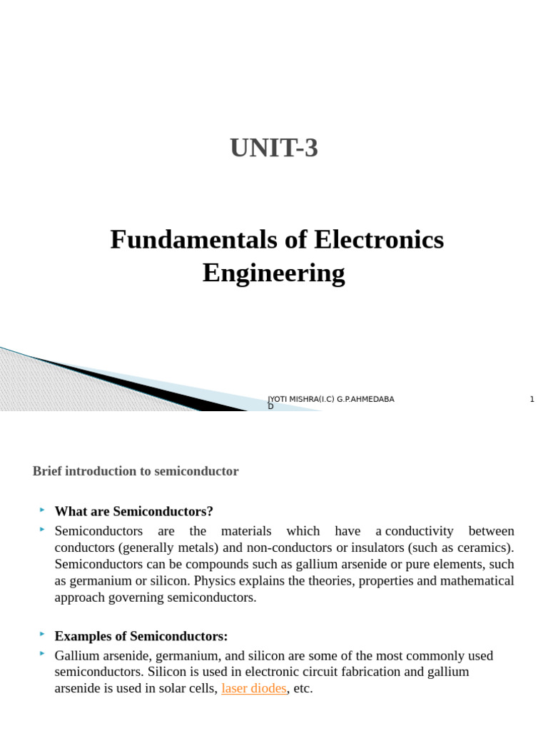 UNIT-3 Fundamentals of Electronics Engineering | PDF | P–N Junction | Semiconductors