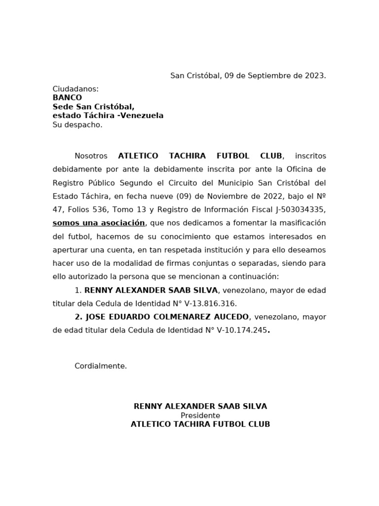 Oficio Al Banco | PDF