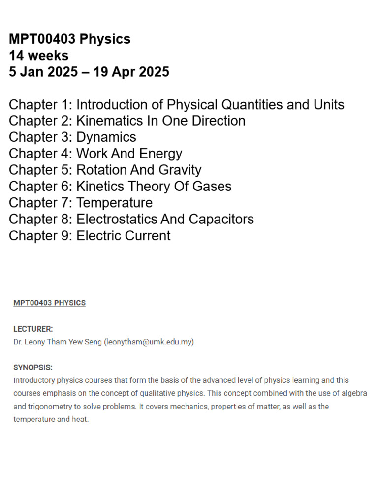 MPT00403 Physics Course Overview | PDF | Euclidean Vector | Quantity