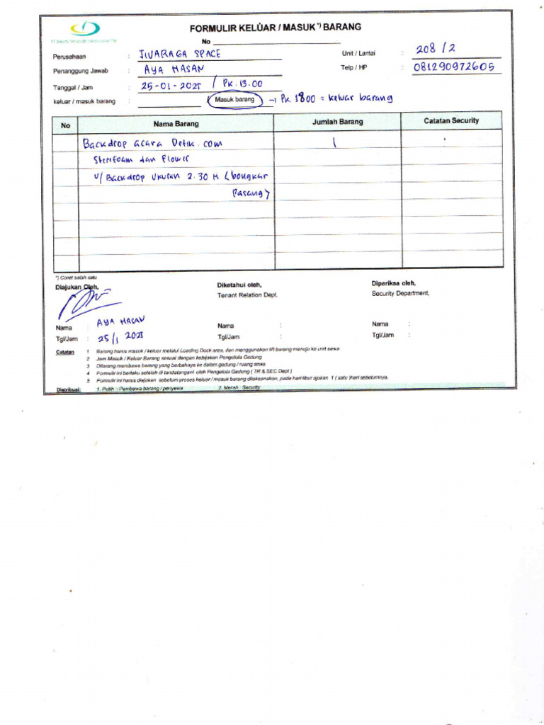 Surat Izin Masuk Barang JAN 2025 | PDF