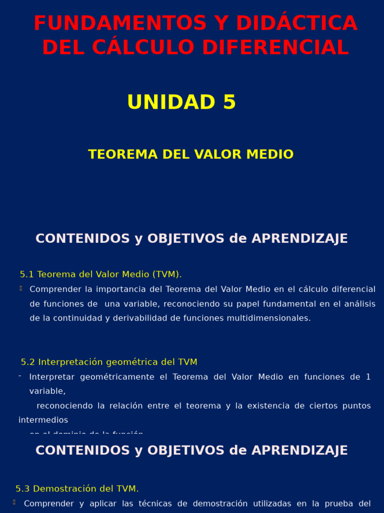 U5 - Teorema Del Valor Medio | PDF | Calculo diferencial | Ecuaciones