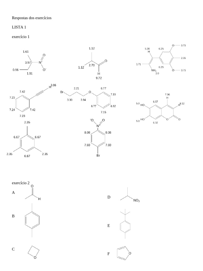 Análise Orgânica - Listas de Exercícios - Respostas RMN H | PDF
