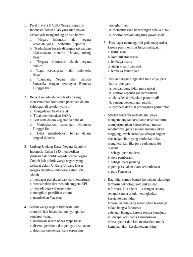 KISI KISI PKN GENAP MID 2025 | PDF
