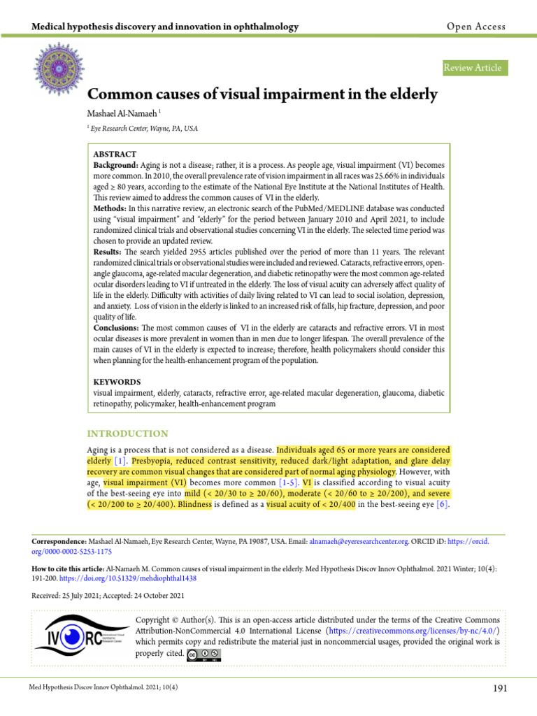 Common causes of visual impairment in the elderly | PDF | Cataract ...