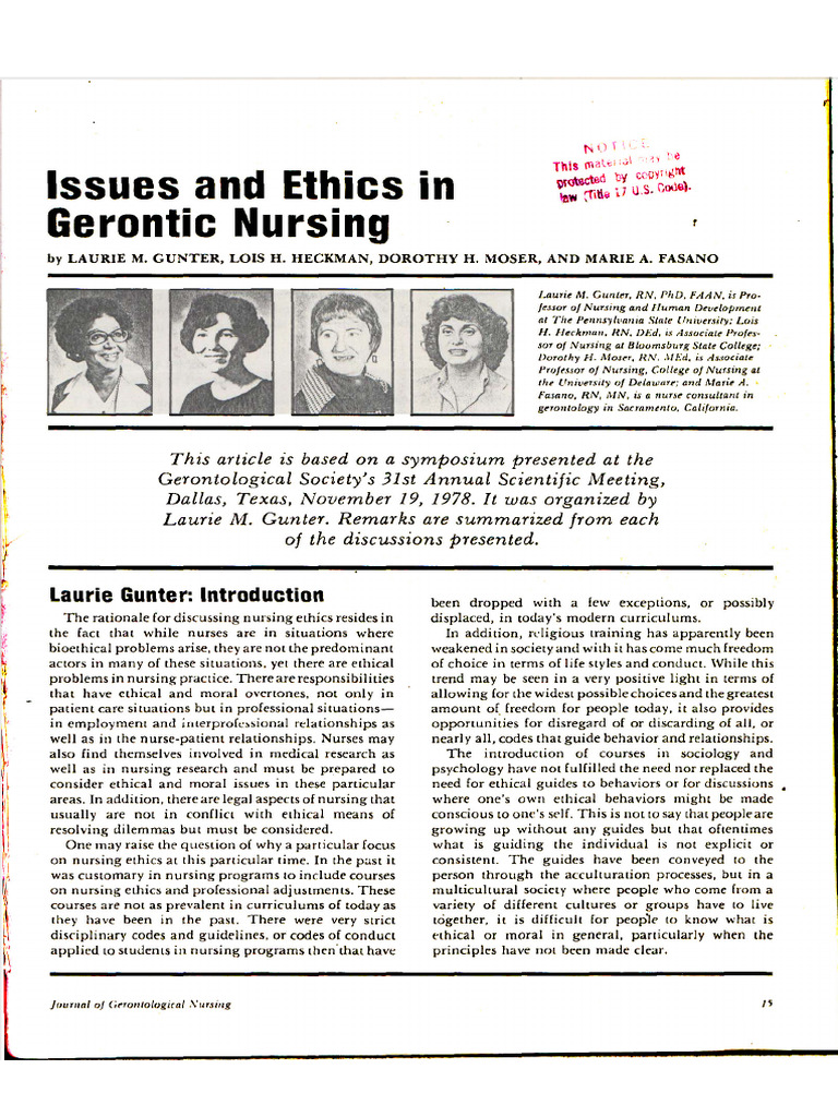 Issues and Ethics in Gerontic Nursing | PDF