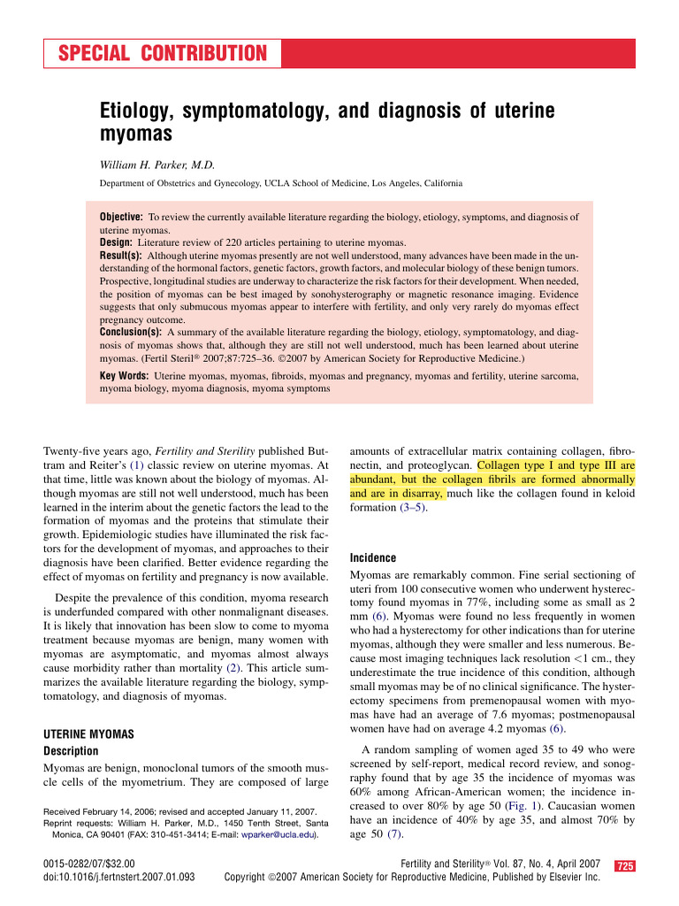 Etiology, symptomatology, and diagnosis of uterine myoma | PDF ...