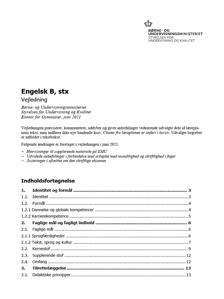 Engelsk B STX Vejledning Juni 2021 | PDF