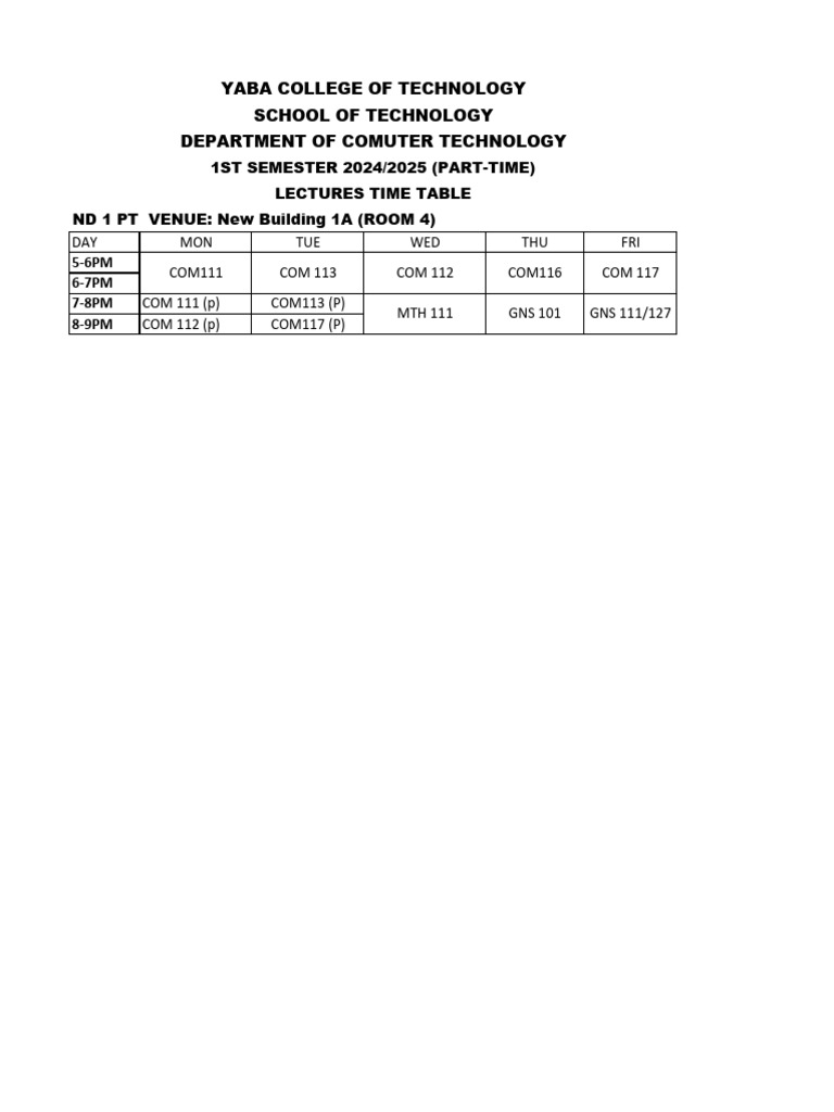 Nd1 Tentative Lecture Timetable For First Sem 2024 - 2025 Session | PDF