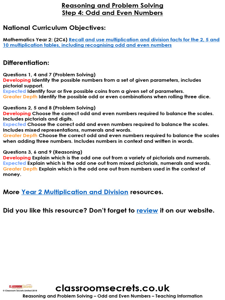Year 2 Spring Block 1 Step 4 RPS Odd and Even Numbers | PDF | Mathematics