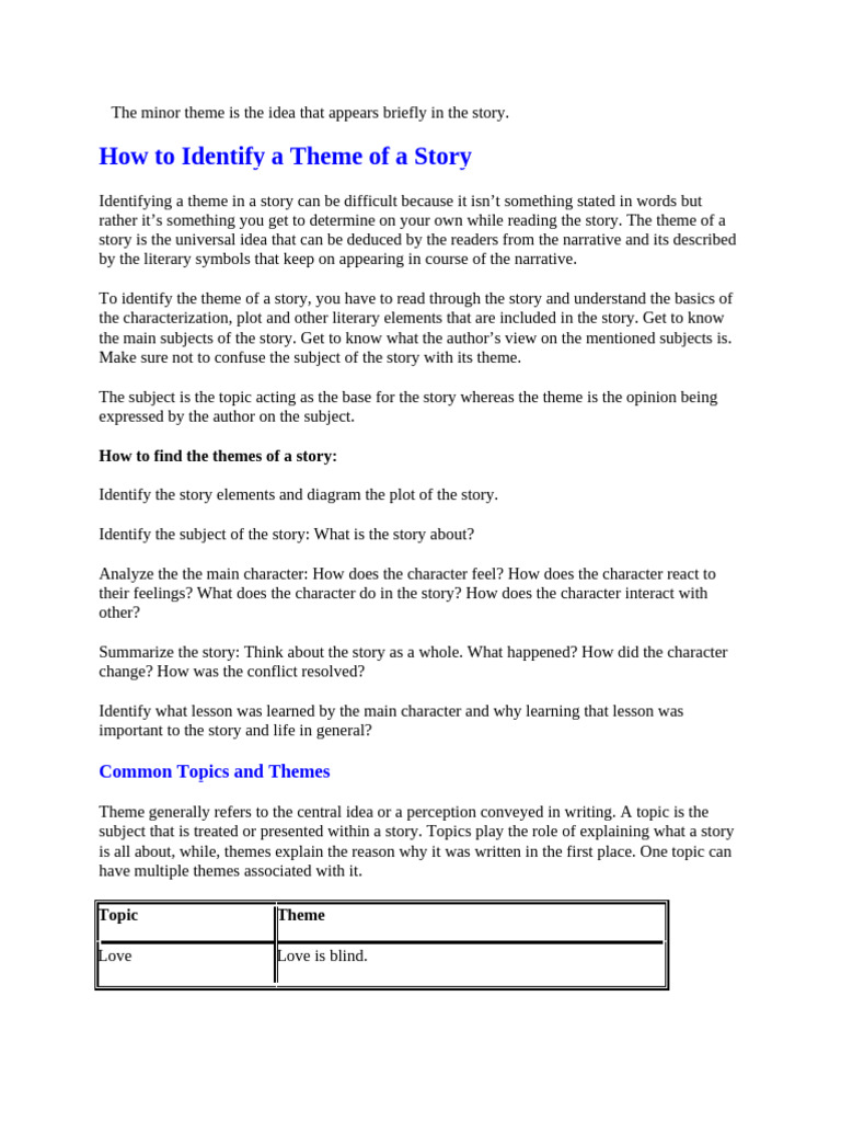 Identifying Themes in Stories | PDF | Idea | Narrative