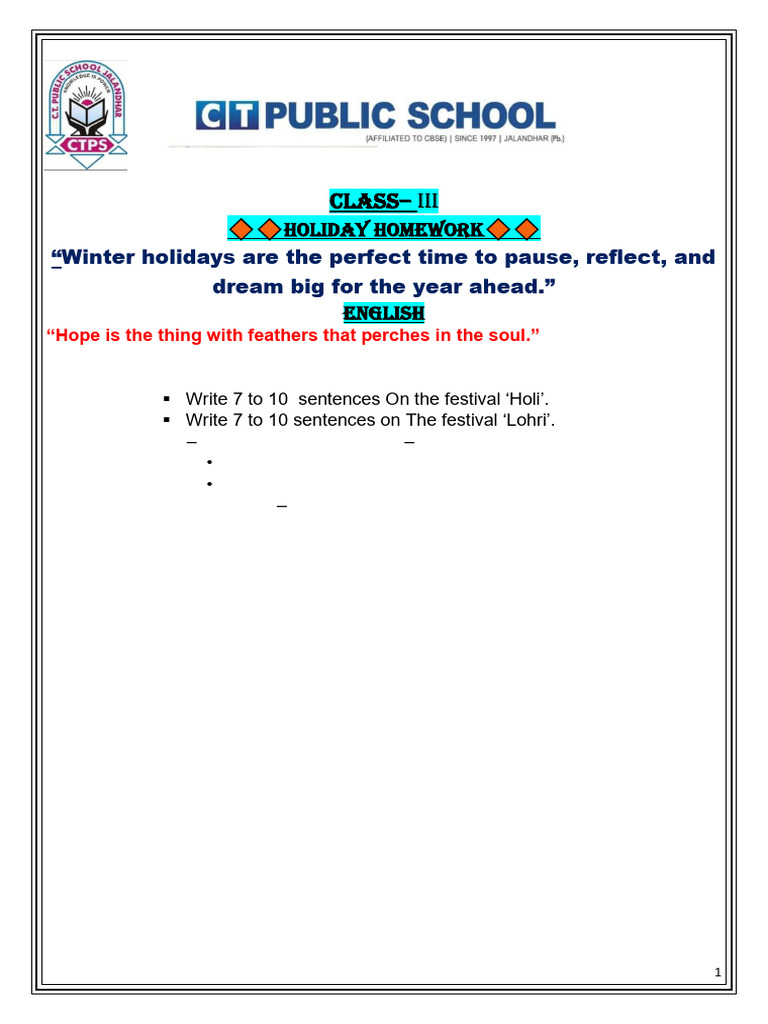 Grade 3 ? Holiday Homework | PDF