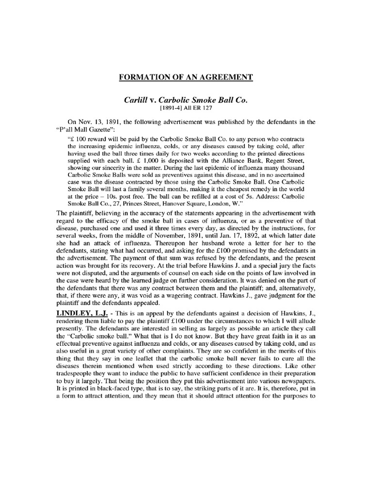 Carlill vs. Carbolic Smoke Call Co. | PDF