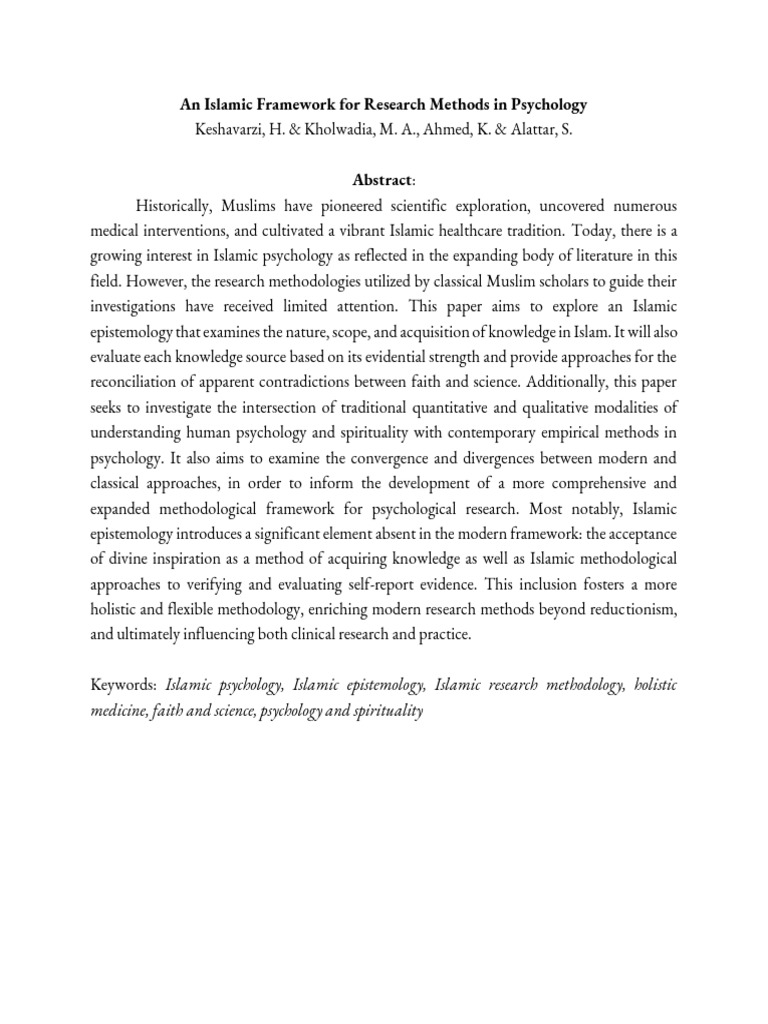 An Islamic Framework For Research Methods in Psychology | PDF ...