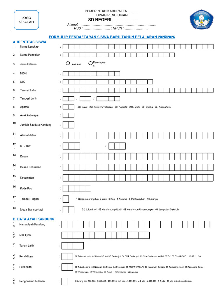 Formulir PPDB SD 2025 | PDF