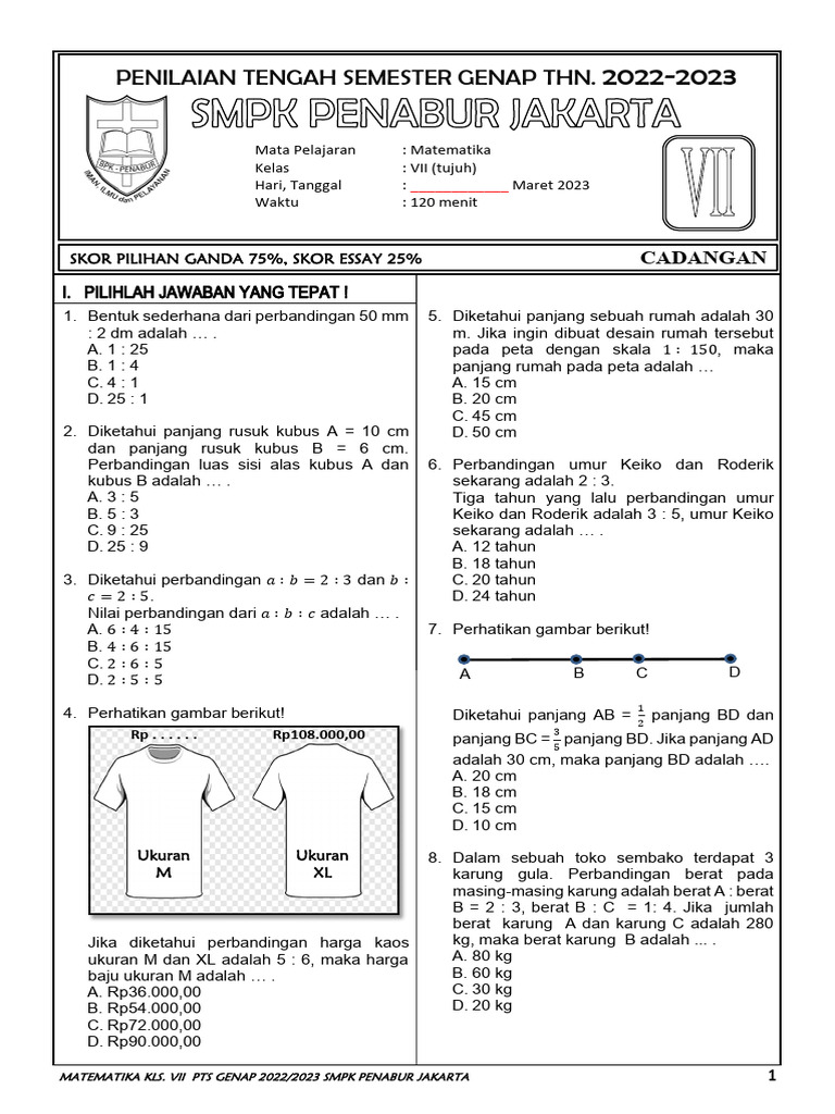 Pts Matematik Cadangan Kls 7 | PDF