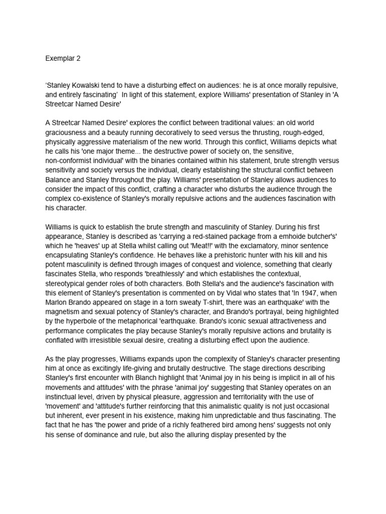 Streetcar essay Exemplar 2 (1) | PDF