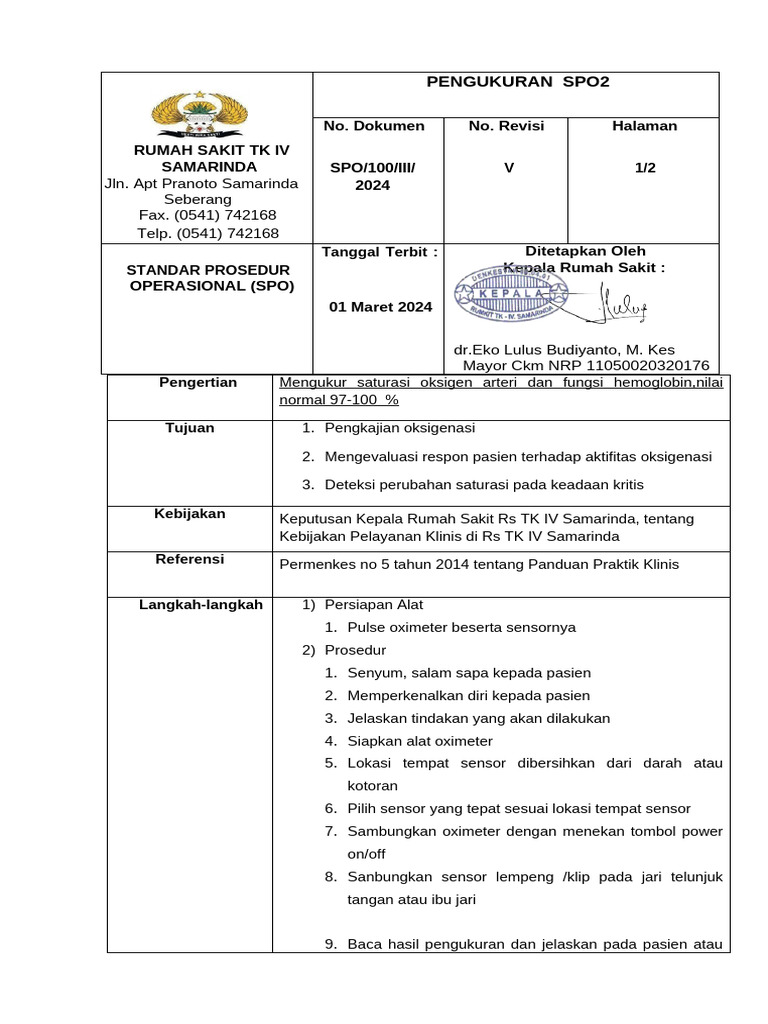 Sop Pengukuran Sp02 | PDF