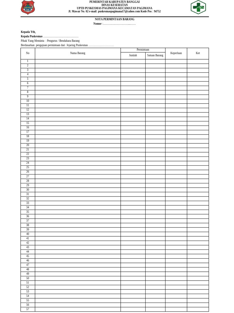 1.a. Format Nota Permintaan Barang (PUSTU)new | PDF