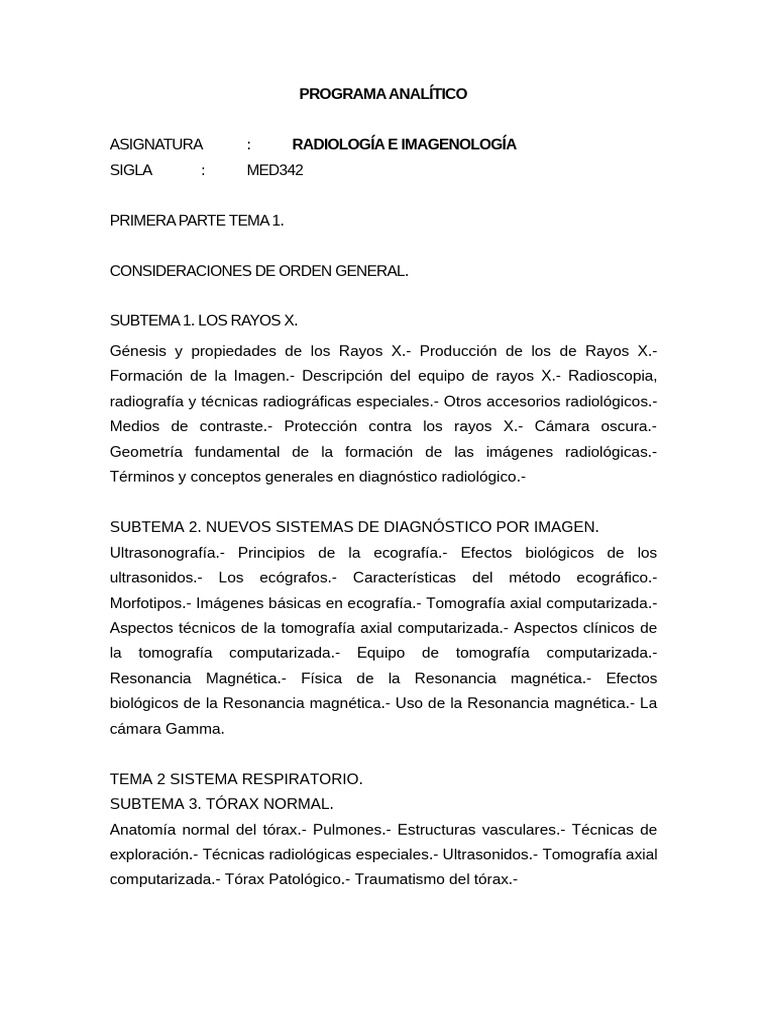Programa Analítico y Bibliografia Radiologia | PDF | Corazón | Hueso