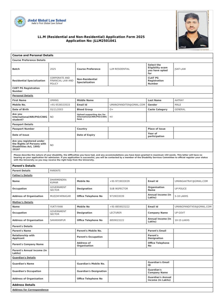 LL.M Application Form 2025 - Umang Aatray | PDF | Justice | Crime ...