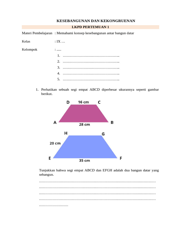 Kelas 9 Kesebangunan 1 | PDF