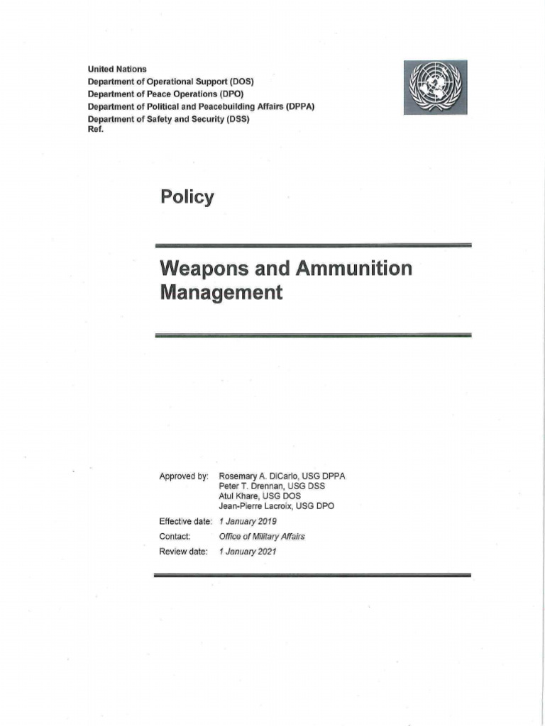 UN Policy on Weapons and Ammunition Management | PDF | Firearms ...