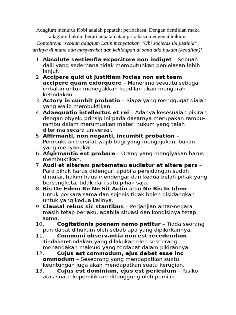 Adagium Hukum dan Contohnya | PDF
