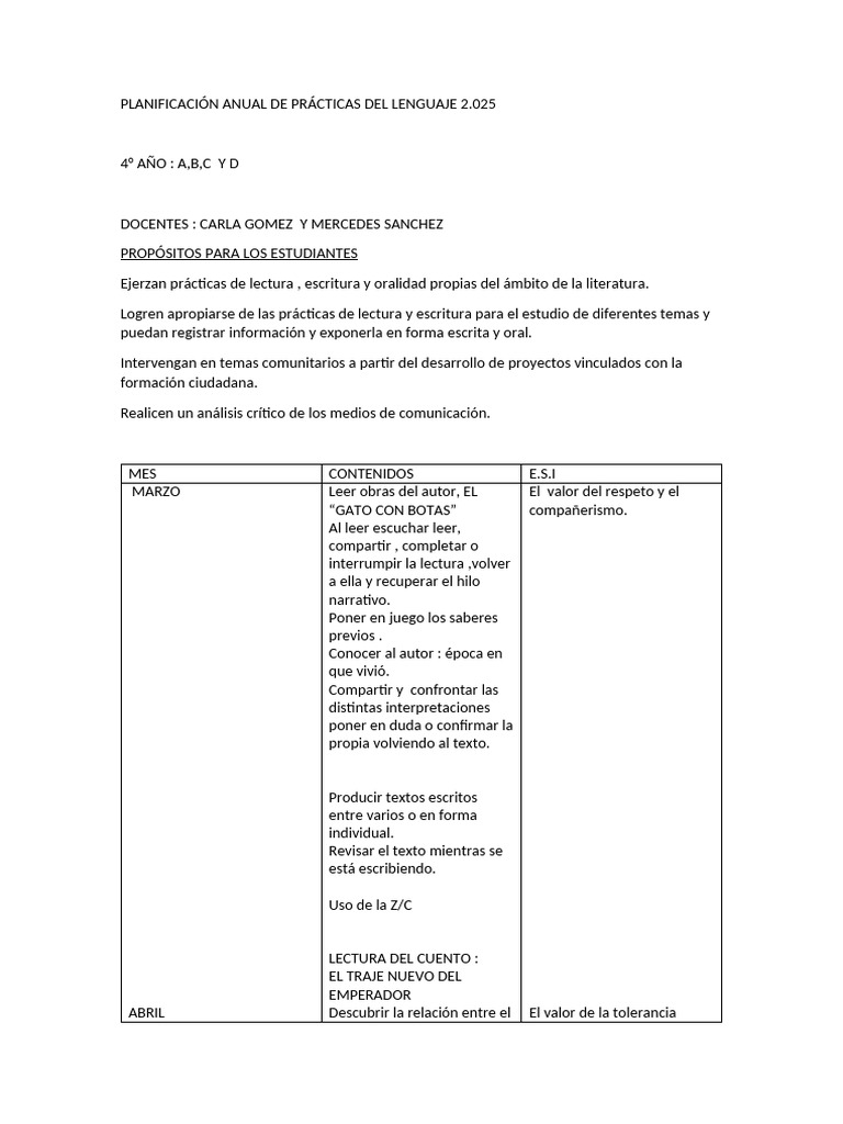 Planificación Anual Lenguaje 2025 | PDF | Plan de estudios | Escritura