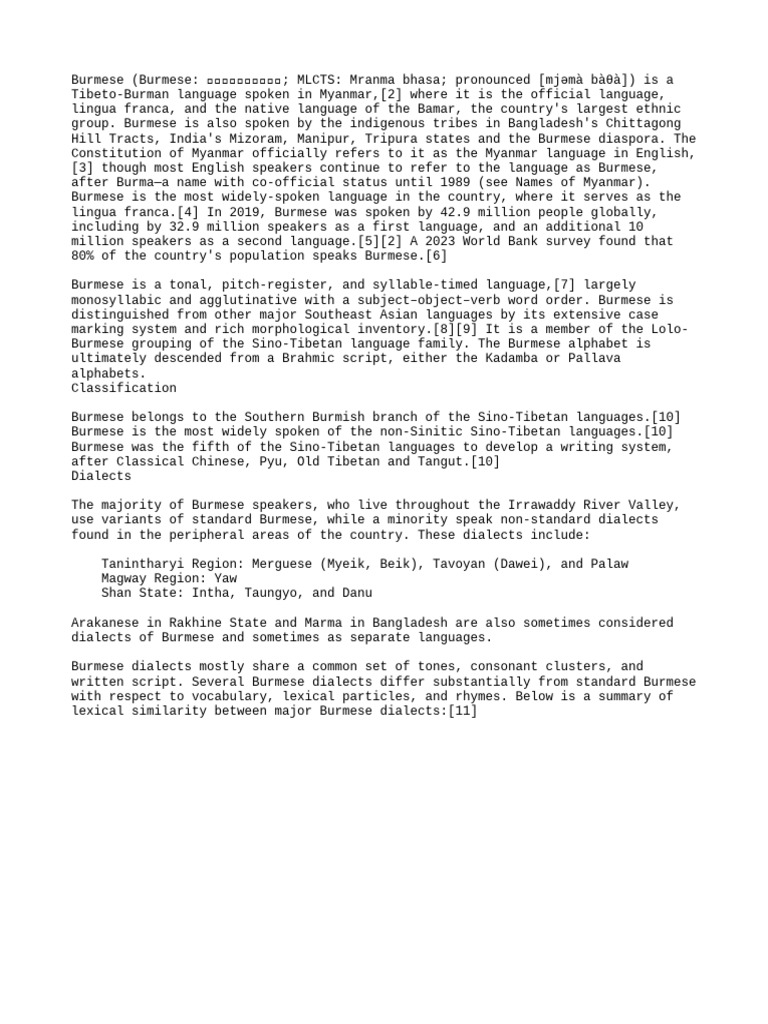 Overview of the Burmese Language | PDF | Language Families | Human ...