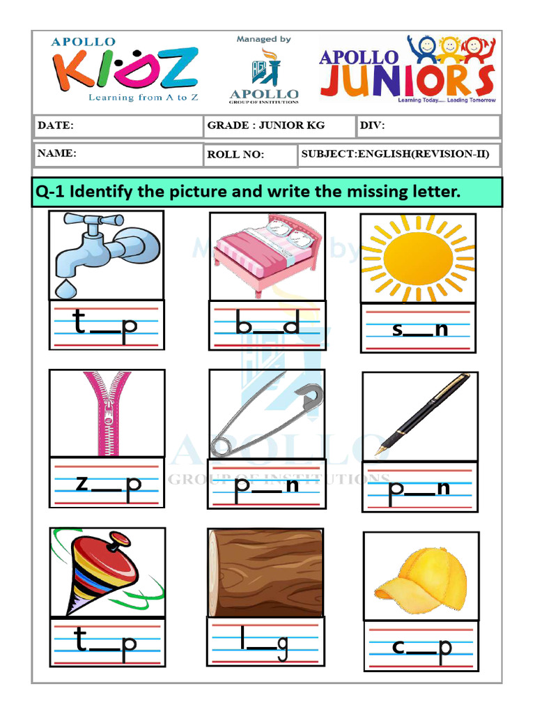 Q-1 Identify The Picture and Write The Missing Letter | PDF