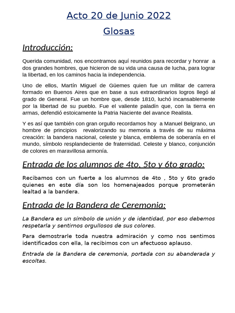Acto 20 de Junio Glosas. 2021 | PDF | Argentina