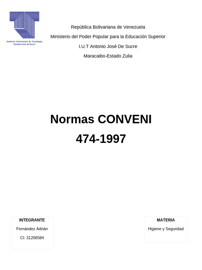 Normativa COVENIN 474-1997: Seguridad Laboral | PDF