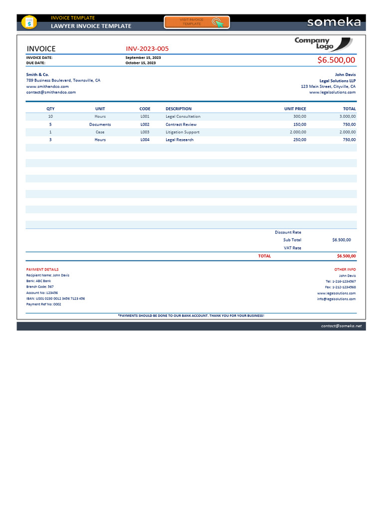 Lawyer Invoice Template Someka Example PDF V1 | PDF | Invoice