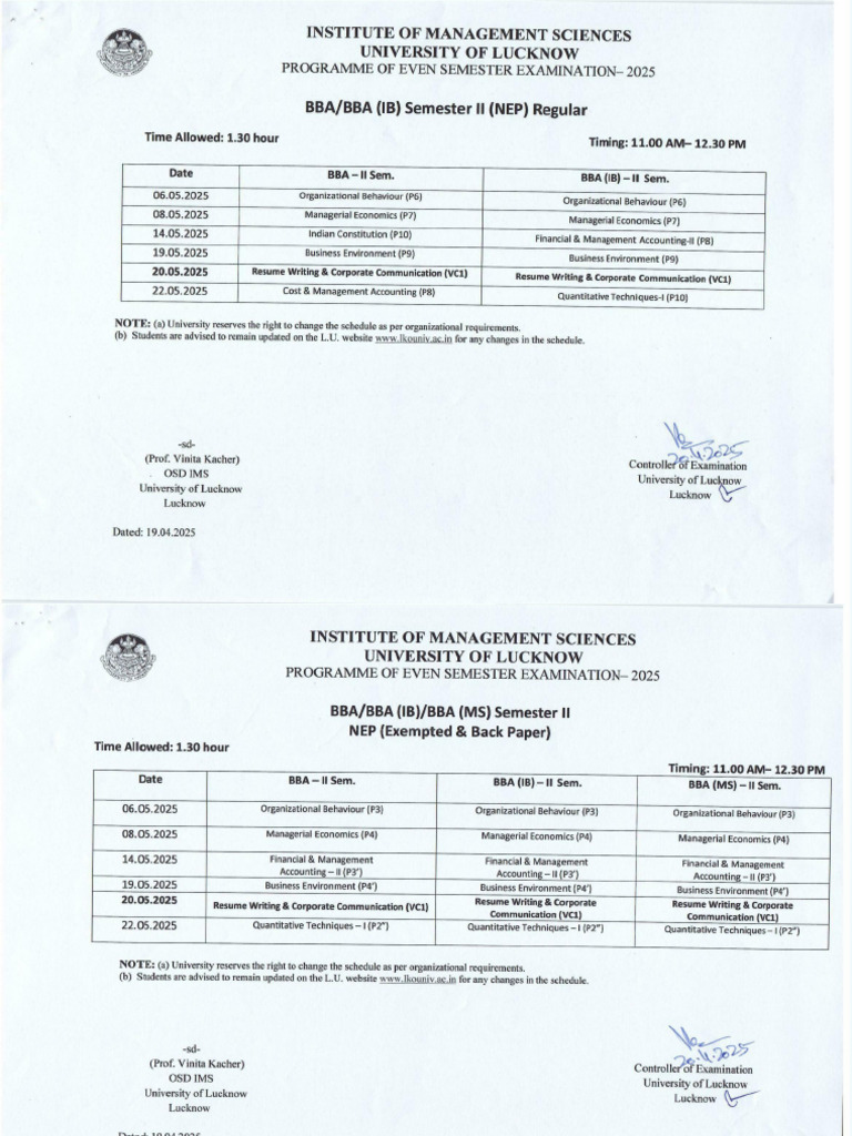 SCH - BBA (IMS) Even Semester 2025 | PDF