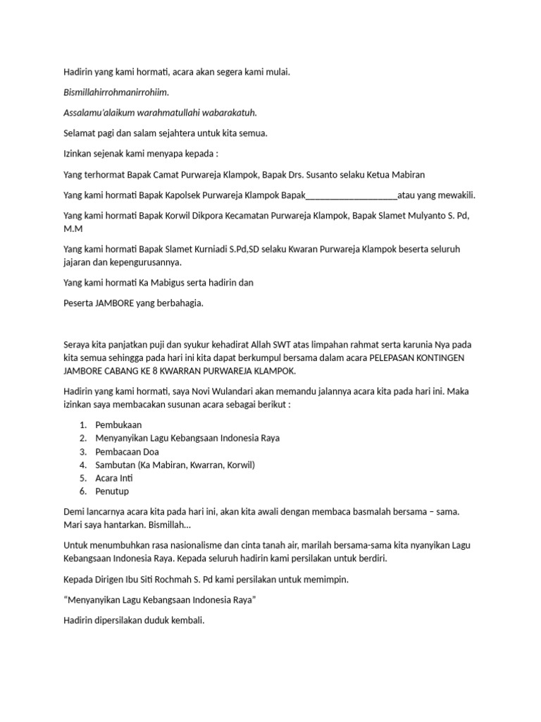 Naskah MC Pelepasan Kontingen 2024 | PDF