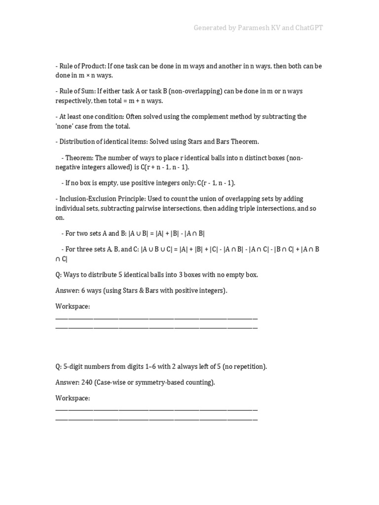 17-04-2025 - Combinatorics Revision Material | PDF | Natural Number | Mathematics