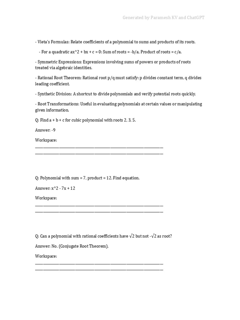 Polynomial Roots and Theorems Guide | PDF | Polynomial | Zero Of A Function