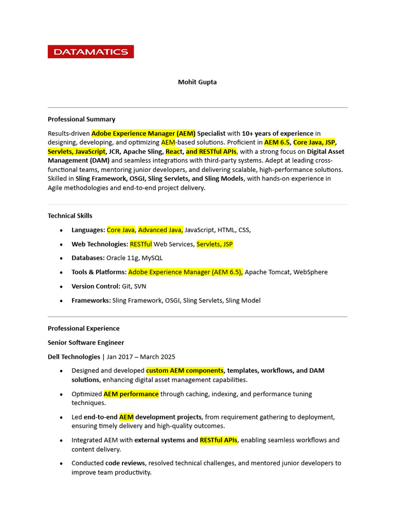 Mohit Gupta_AEM Fullstack | PDF | Java (Programming Language) | Information Technology